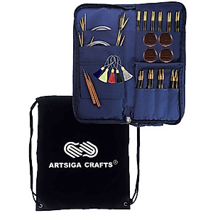 Lantern Moon Heirloom 5-Inch 10-Pair Interchangeable Circular Knitting Needle Set Handcrafted Ebony US 2.5, 3, 4, 5, 6, 7, 8, 9, 10, 11, Silk Case, 3 Cords, 4 End Caps with Project Bag