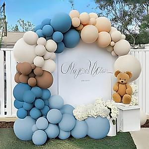 Dusty Blue Brown Balloons Arch Kit, Pastel Blue Blush Sand White Neutral Balloons Garland Kit for Boy Baby Shower Teddy Bear Boho Birthday Party Decorations