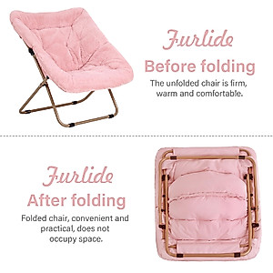 Furlide Dorm Chair, Comfy Bedroom Chairs, Oversized Folding Faux Fur Chair, Foldable Metal Frame Chair for Bedroom, Living Room, Balcony (Pink)