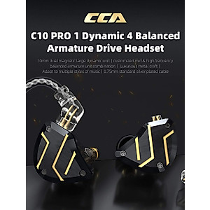 CCA C10 Pro in-Ear Monitor,HiFi 1DD 4BA Hybrid Five Drivers in-Ear Earphone,Aluminum Alloy Shell+Resin Cavity Wired Earbuds with 0.75mm CPin Gold Plated Detachable Cable (No Mic, C10pro Black)