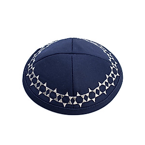 JL Kippha's Cotton Navy Blue Embroidered Star Of David Kippah Yarmulke Jewish Yamaka Kippa Cap Judaica