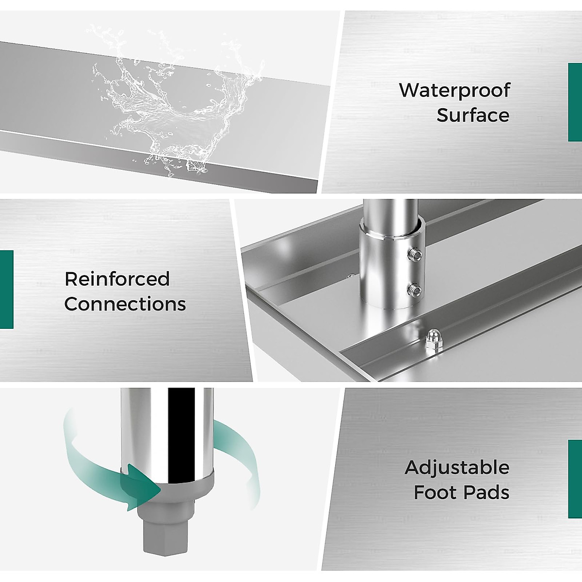 Toolsempire Stainless Steel Table, 60" x 24" Prep Table with Adjustable Under Shelf & 4 Galvanized Table Feet, Heavy Duty Steel Table Kitchen Table for Restaurant, Home & Hotel