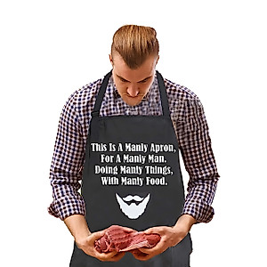 Firecos Funny Aprons for Men, BBQ Kitchen Chef Apron for Men, Grilling Aprons, Kitchen Cooking BBQ Grill Chef Apron with 2 Pockets Aprons for for Dad, Mens Gifts