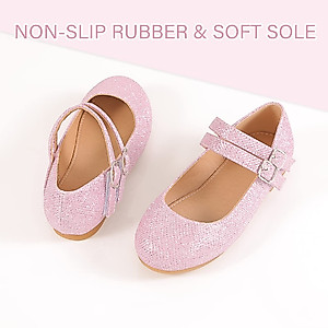 JTENGYAO Girls Pink Sequin Ballet Shoes Mary Jane Flat Shoes for Girls Ballerina Flats Dress Shoes for Party Wedding School Size 1