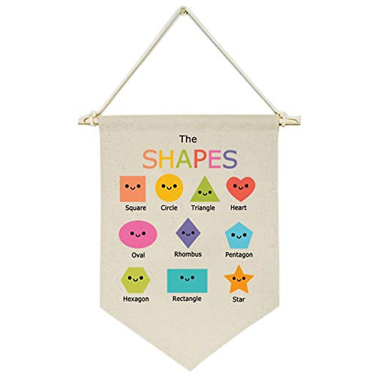 The Shapes Education - Christmas Gifts for Baby Kids Girl Boy Nursery Room Front Door - Canvas Hanging Flag Banner Wall Sign Decor - Preschool Education - Baby Shower,Birthday,New Year Gifts