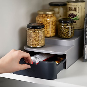 Joseph Joseph CupboardStore Compact 3 Tier Shelf Organizer with Drawer for Cabinet, Gray