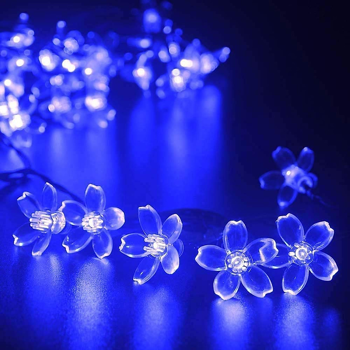 WONFAST Solar Flower Lights, Waterproof 23ft/7M 50LED Peach Blossom Flower Solar Fairy Decorative String Lights for Outdoor Garden Home Wedding Christmas Party Lighting Decorations (Blue Flower)