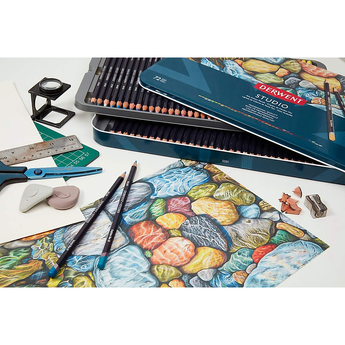 Derwent Studio Colored Pencils, 3.4mm Core, Metal Tin, 72 Count (32201)