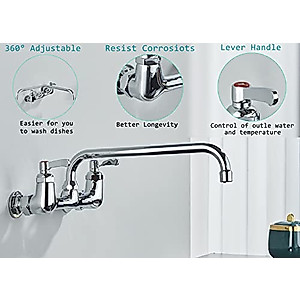 𝗚𝗺𝘂𝘀𝗿𝗲 𝗖𝗼𝗺𝗺𝗲𝗿𝗰𝗶𝗮𝗹 𝗞𝗶𝘁𝗰𝗵𝗲𝗻 𝗙𝗮𝘂𝗰𝗲𝘁 Wall Mount 8 Inch Center Kitchen Sink Faucet with 12 Inch Swivel Spout 2-Handle Faucets for Kitchen Home Restaurant Chrome Polished