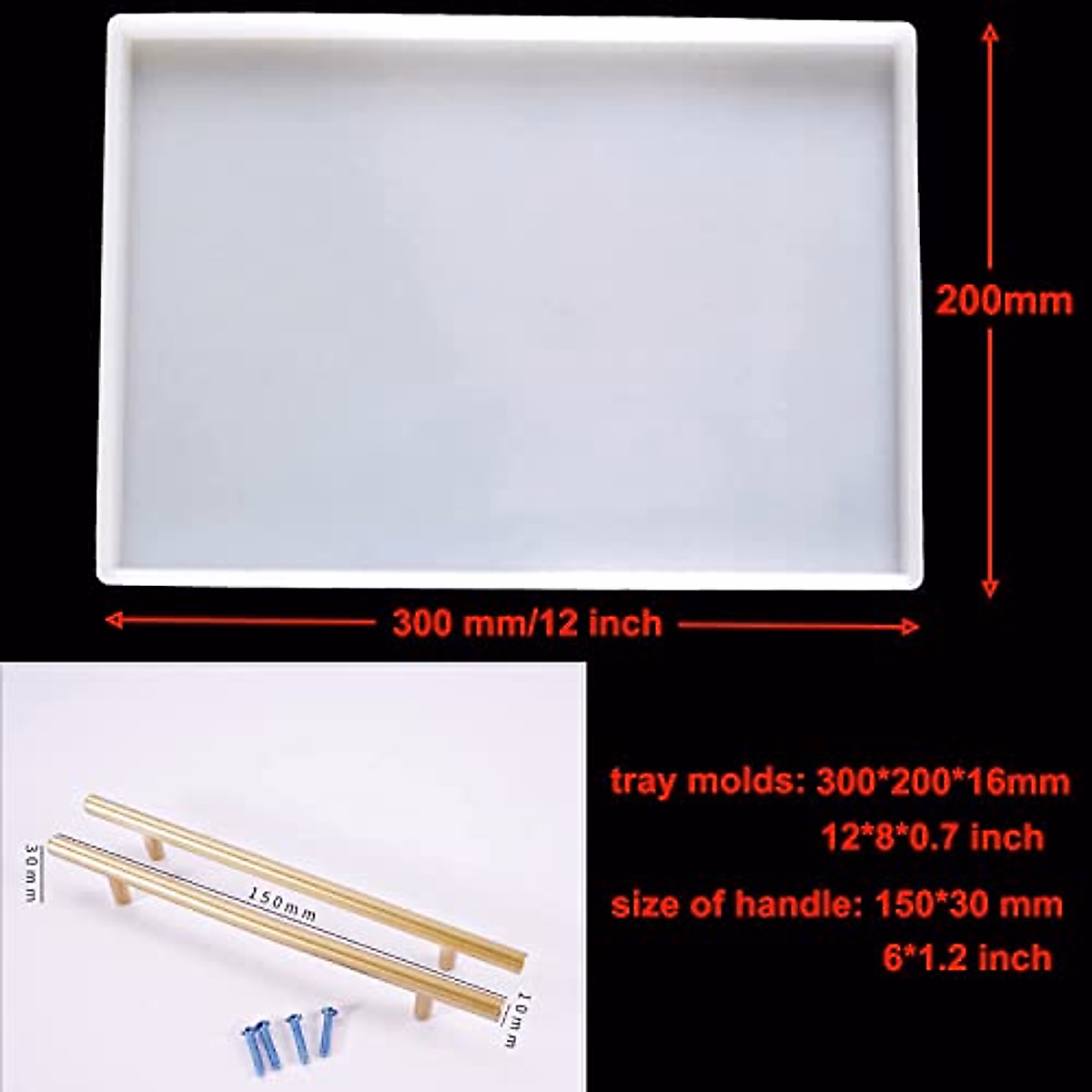 DSHE Silicone Mold Tray Geode 1pcs Agate Platter Molds and 2pcs Gold Handles, Epoxy Resin Casting Molds for Making Faux Agate Tray,Serving Board (molds with 2pcs handles)