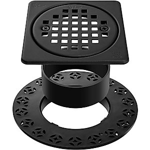 4 Inch Drain Kit Compatible with Schluter Kerdi-Drain Flange Square Shower Drain - CUPC Certification, SS304 Stainless Steel and ABS Material, Matte Black