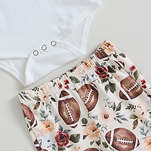 Twopumpkin My First Thanksgiving Baby Girl Outfit Newborn Turkey Onesie Romper Bell Bottoms 1st Thanksgiving Clothes (Football Season White, 0-3 Months)