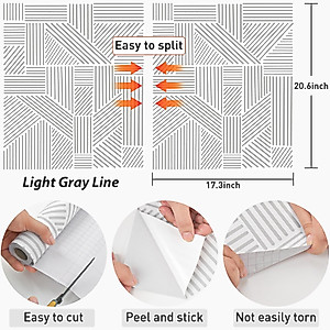Tomete Gray and White Wallpaper Geometric Wallpaper Peel and Stick Wallpaper Boho Modern Geometric Contact Paper for Cabinets Removable Line Bathroom Wallpaper Waterproof Self-Adhesive17.3”×393”