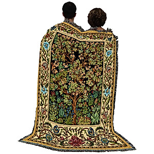 Pure Country Weavers William Morris Tree of Life Blanket - Arts & Crafts - Gift Tapestry Throw Woven from Cotton - Made in The USA (72x54)