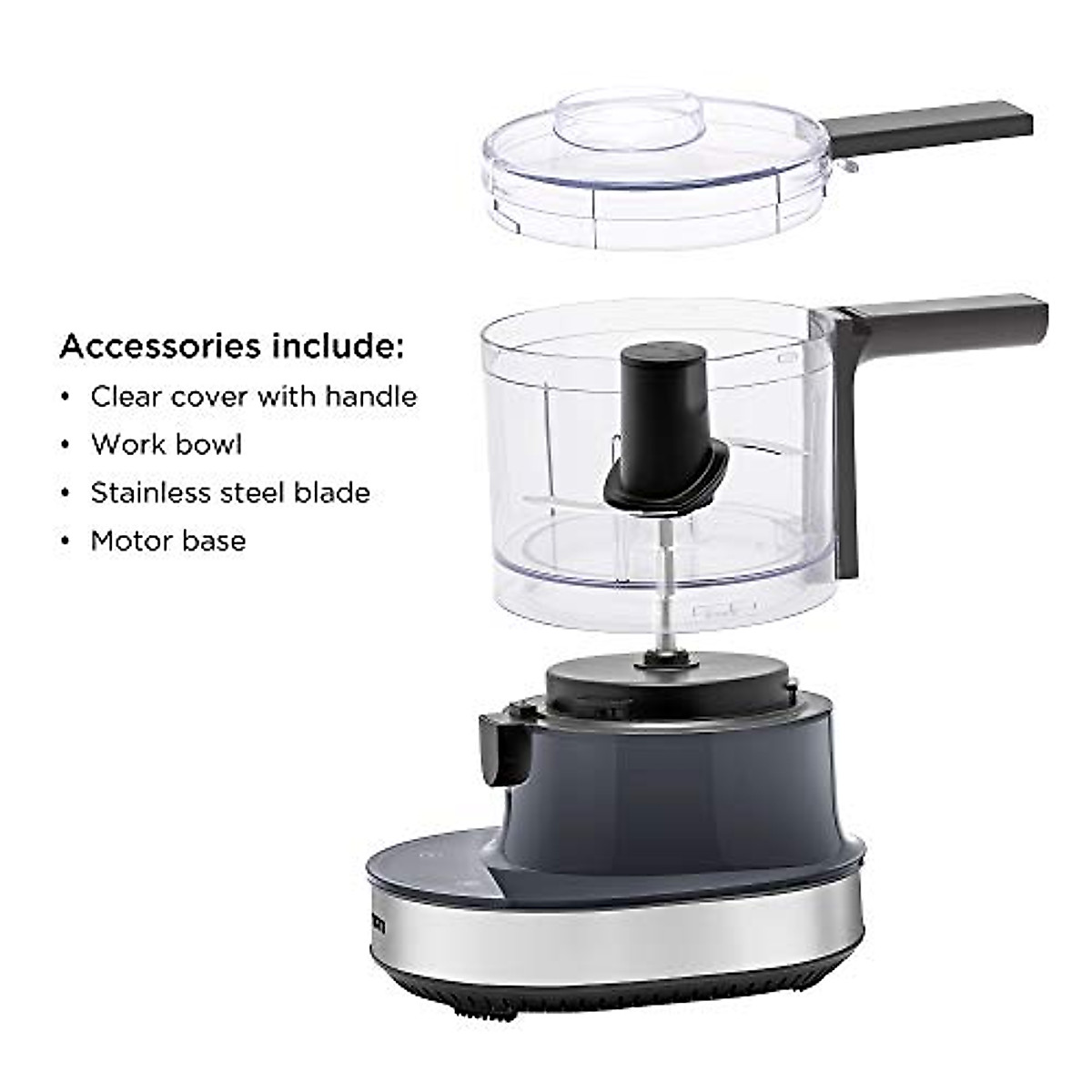 Chefman Electric 4-Cup Food Chopper Blender with Revolutionary Vertical Motion Auto-Chopping for Perfectly Even Mixing Results, Dishwasher-Safe Stainless Steel Dual Blades, BPA-Free Bowl & Lid, Grey