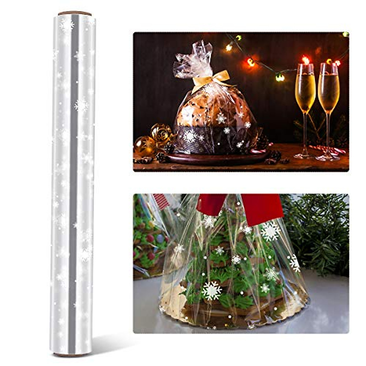 NUOBESTY Cellophane Wrap Roll | 2.5 Mil Thickness Snowflake Printed Gift Wrap Cellophane Cello Rolls for Christmas Gifts Baskets Arts Crafts