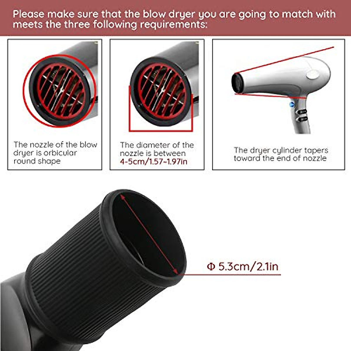 Segbeauty Blow Dryer Comb Attachment, Black Brush Attachments for Hair Dryer Concentrator Nozzle 1.57-1.97", Pro Hairdressing Styling Salon Tool for Straightening Detangling Fine Curly Natural Hair