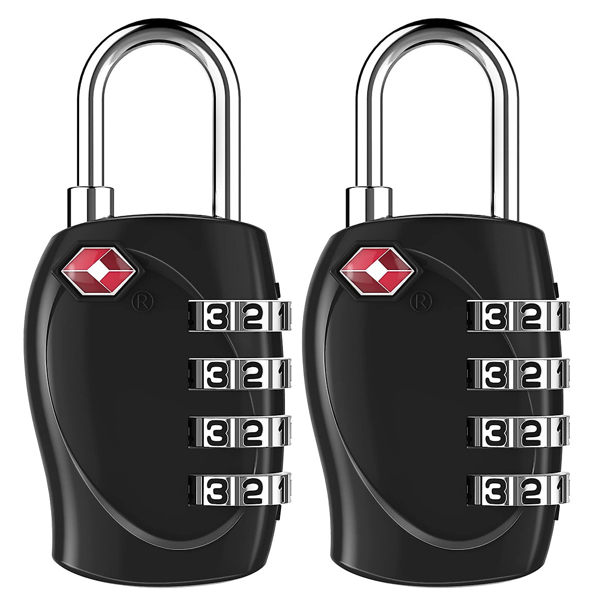 ZHEGE Luggage Locks TSA Approved, 4 Digit Small Combination Padlocks for Travel, Zipper Lock for Suitcase, Backpack, Tent, Gym Lockers, etc. (Black, 2 Pack)