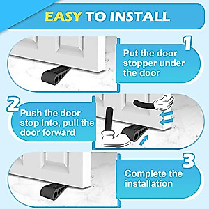 Rubber Door Stoppers for Bottom of Door - Door Stop Wedge with Holder for Home Office Stackable on Multi Floor Carpet Concrete Tile Linoleum & Wood Heavy Duty Doorstop No Sliding Drilling Black