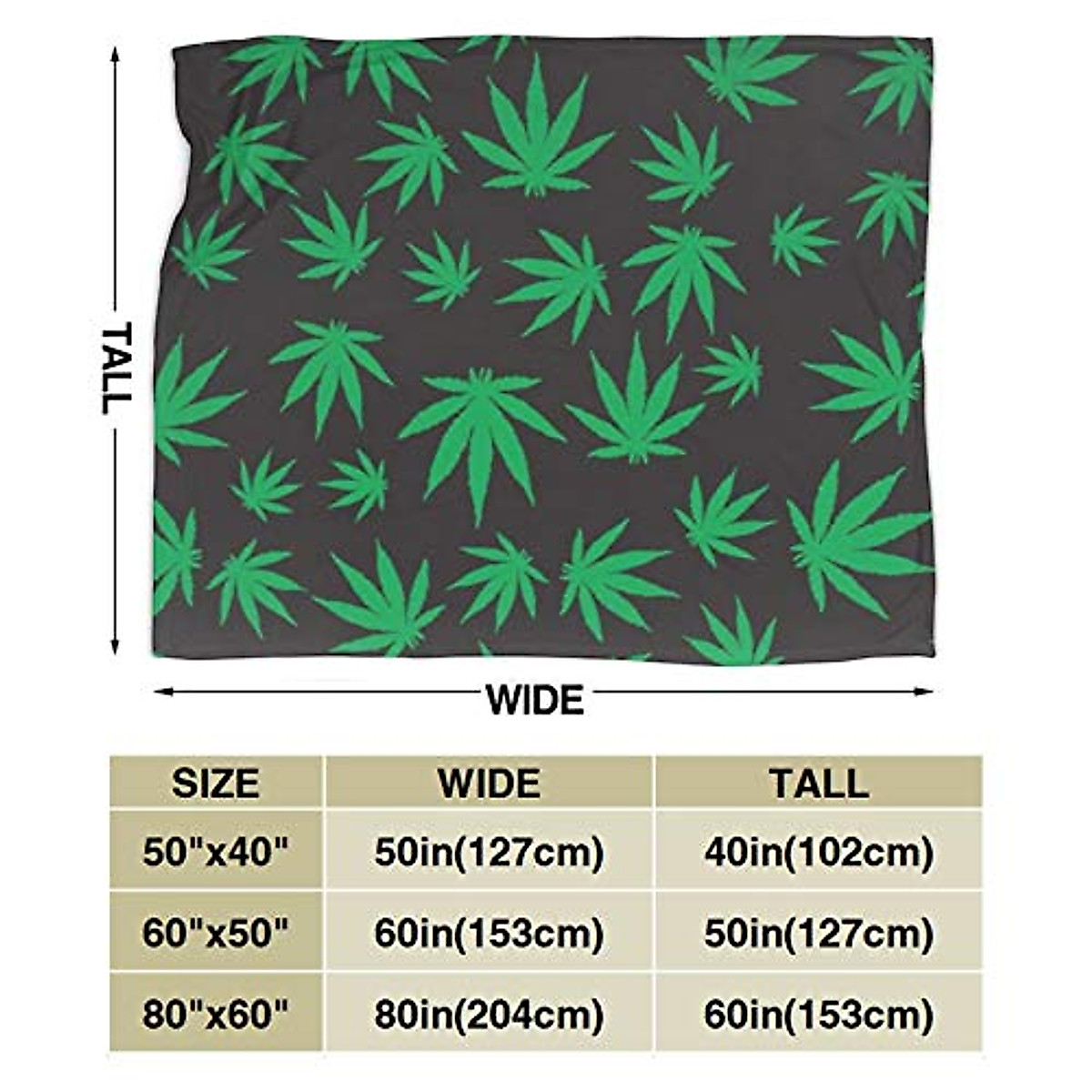 PNNUO Flannel Fleece Blanket-Leaf Weed Blanket Throw,All-Season Plush Blanket Comfortable & Warm for Couch Bed Or Men Women 50"X40"