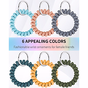 Uniclife 6 PCS Wristlet Keychain Flexible Plastic Spring Spiral Coil Key Holder with Silver Key Ring Chain Holder Tag Stretchable Wristband Bracelet Hair Tie for ID Badge Sauna Gym and Outdoor Sports