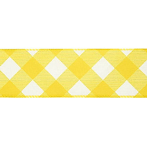 MEEDEE Yellow White Checkered Ribbon Christmas Wired Ribbon Yellow Burlap Ribbon 2.5 inch x 10 Yards for Christmas Tree Decoration Crafts Bows Making Wreath Wrapping Home Decor
