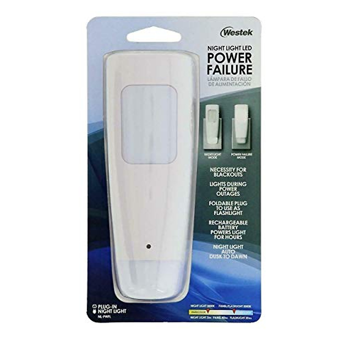 Westek Emergency Light, 1 Pack – Multi-Function LED Rechargeable Flashlight, Power Failure Light and Night Light – Must-Have Power Outage Lights, Ideal for Storms, Blackouts – NL-PWFL AmerTac