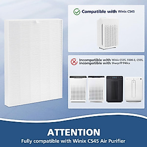 4 Pack C545 True HEPA Replacement Filter S Compatible with Winix C545 Air Purifier, Replaces Part 1712-0096-00 and 2522-0058-00, H13 True HEPA Filter Only