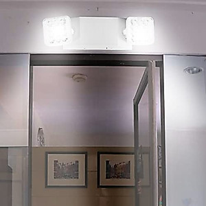 MAVARO White LED Emergency Lighting Fixture with 2 LED Heads and Hardwired Adjustable Exit Light Exit Sign for Business / Home with Battery Backup 110-277V, UL Certified, Fire Resistant