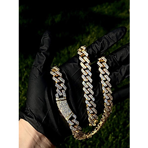 Mens 14k Gold Finish 12mm Miami Cuban Link Chain Choker Necklace Iced Round Set Cuban Chain for Men, Miami Cuban Link Chain Choker Necklace Real Solid Cuban Choker, Cuban necklace 20 Inches