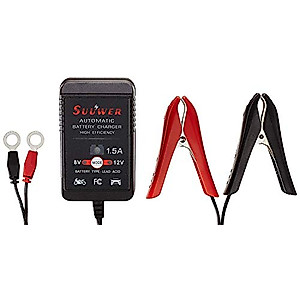 Suuwer 1.5-Amp Trickle Charger 8V/12V Fully-Automatic Smart Battery Charger/Maintainer for Motorcycle, Golf Cart, Car, Lawn Mower and More