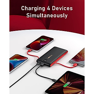 VEEKTOMX Portable Charger with Built in Cables 22.5W 10000mAh, Power Bank for iPhone with AC Wall Plug, Fast Charging USB C Slim Battery Pack with LED Display Compatible with iPhone15/14/13, Samsung