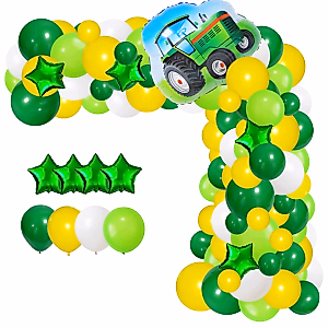 Dark Green Yellow White Balloon Garland Kit - 117PCS Lime Green Yellow White Balloons Tractor Birthday Party for Golf Farmyard Tractor Birthday Graduation Back To School Festival Party Decorations
