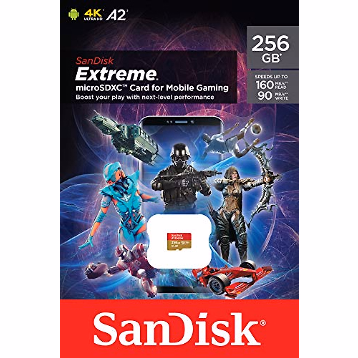 SanDisk 256GB Extreme for Mobile Gaming microSD UHS-I Card - C10, U3, V30, 4K, A2, Micro SD - SDSQXA1-256G-GN6GN