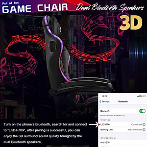 White Gaming Chair with LED Light, Ergonomic Pro Gaming Chair with Full Massage Lumbar Support, Bluetooth Speakers Computer Chair for Retractible Footrest and Backrest Adjustable,White