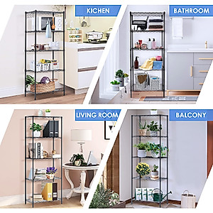 5 Tier Changeable Wire Shelving Rack, Adjustable Metal Shelves for Storage, 5 Tier Black Shelving Unit with Leveling Feet, 11.5"D x 21"W x 59"H, 550Lbs Capacity, For Kitchen, Pantry, Garage, Laundry