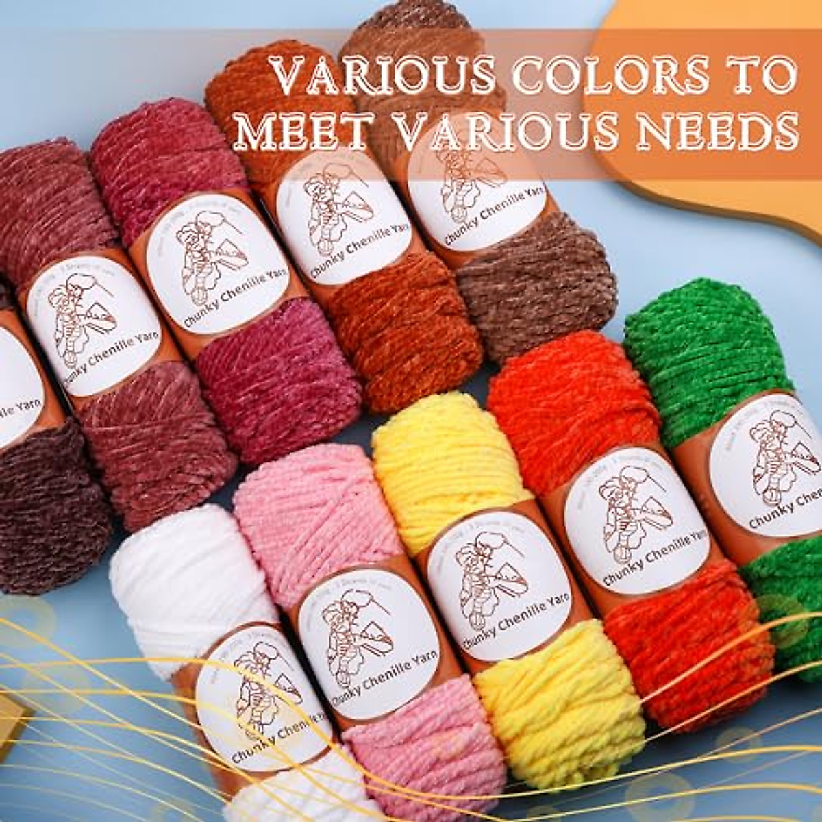 TLKKUE Chunky Chenille Yarn(7OZ/200G), 3 Strands of Yarn Soft Chenille Velvet Yarn for Crocheting Knitting Thick Blanket Yarn for Shoe Hat Clothing Cushion (Red Orange)