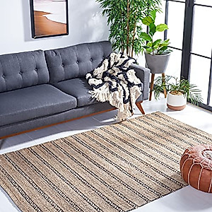 Safavieh Natural Fiber Collection 5' x 8' Black/Natural NFB655Z Handmade Flatweave Stripe Premium Jute & Cotton Jute Living Room Dining Bedroom Area Rug
