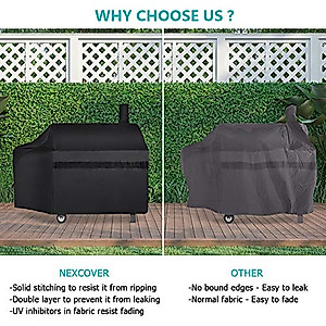 NEXCOVER Offset Smoker Cover - 60 Inch Waterproof Charcoal Grill Cover, Outdoor Heavy Duty BBQ Cover, Rip Resistant Smokestack Barbecue Cover for Brinkmann Char-Broil Weber Nexgrill, Black.
