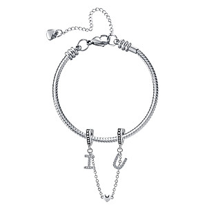 QeenseKc I Love You Connection Spacer Charm Safety Chain Compatible with Pandora Charms Bracelets,White(Aut-157_IUConnection)