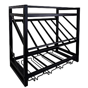 Farmhouse Wall Mounted Wine Rack with Tilting Display Shelf, Wall Hanging Wine Rack, 3-Tier Shelves with Stemware Glasses Holder for Wine Storage, Wine Display Shelf for Kitchen Living Room Cafe Bar