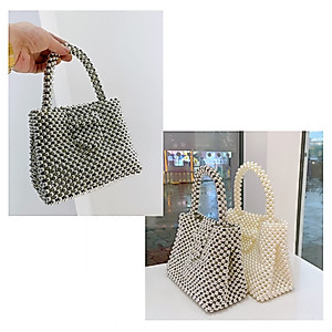 YUSHINY Women Acrylic Beaded Evening Tote Medium HandBag with Pull-on Closure for Wedding Party (Silver&Transparent)