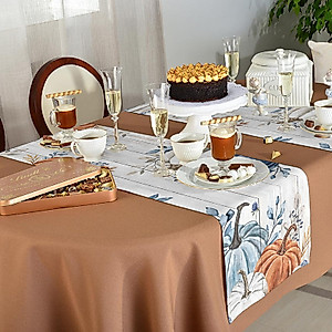 Fall Table Runner Blue Pumpkin Table Runners for Dining Room Leaves Floral Wood Grain Dinner Runner Thanksgiving Kitchen Decor 13" x 72"