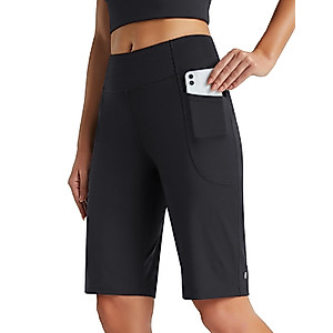 BALEAF Women's 12" Bermuda Shorts Long Shorts Knee Length Running Walking Workout Athletic Stretch Pockets Black L