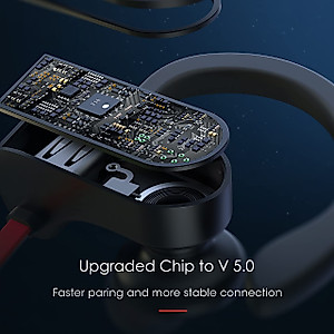 Bluetooth Headphones V5.0, Flame Running Headphones w/16 Hrs Playtime, Bass+ HD Stereo Wireless Sports Earphones w/IPX7 Waterproof Earbuds in Ear for Workout, Gym w/CVC6.0 Noise Cancelling Mic Red