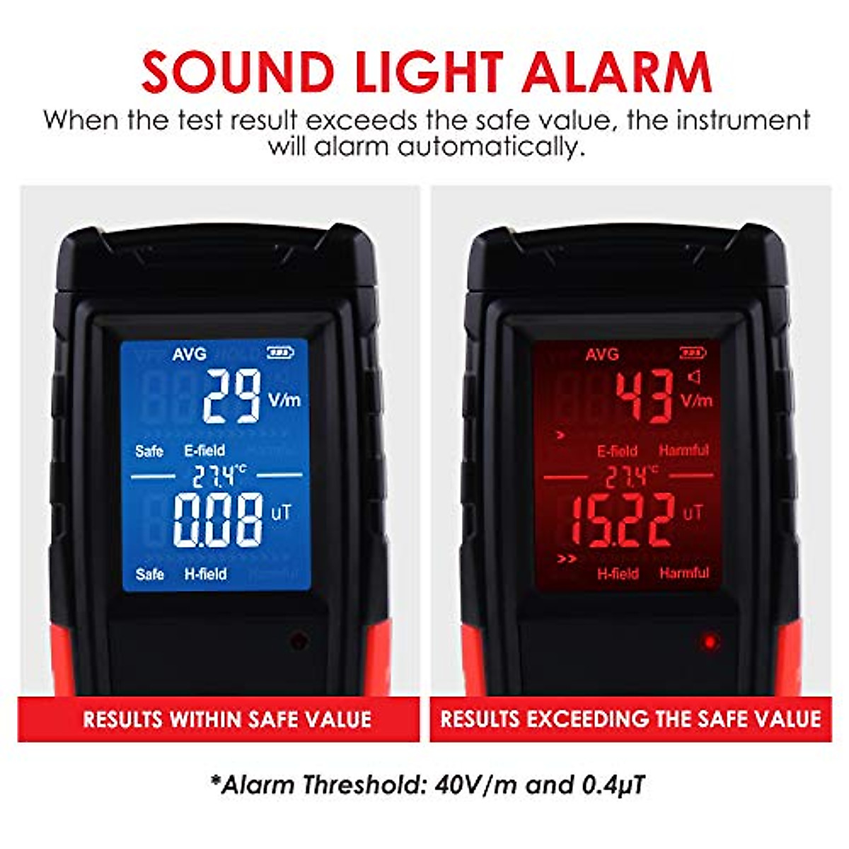 EMF Meter Digital Electromagnetic Field Radiation Detector with Sound Light Alarm Function, Rechargeable Handheld EMF Tester for Electric Magnetic Field Inspection, Home, Office and Ghost Hunting