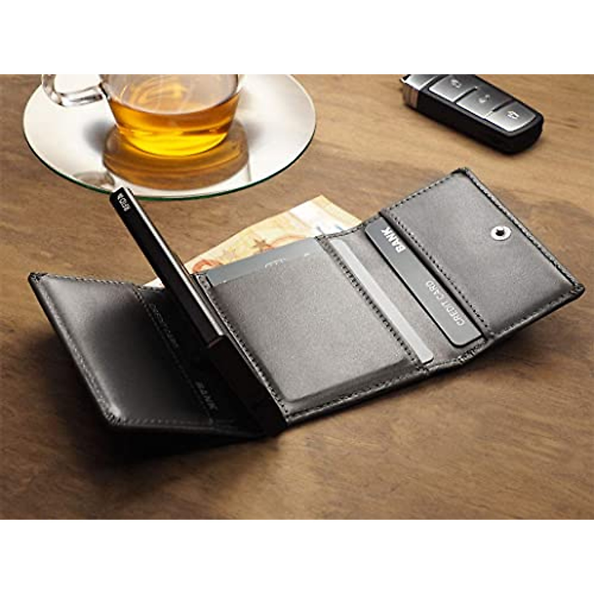 PULARYS Mini Wallet BOSTON - Multifunckion Credit Card Case - Italian Leather - RFID blocking - Size: 7.5 x 9.5 x 2.5 cm - Space for up to 10 Cards - Snap Fastener - Classic Design