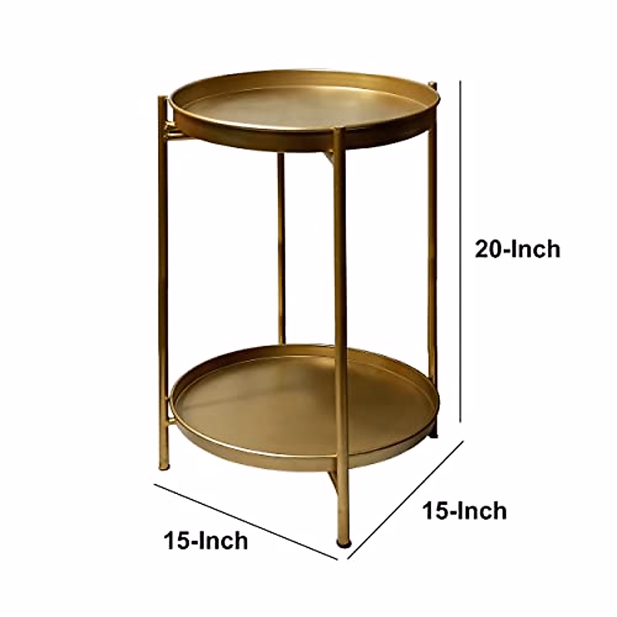 The Urban Port 20-Inch High Round Side End Table with 2-Tier Iron Frame, Matte Gold