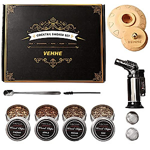 VEHHE Cocktail Smoker Kit with Torch - Aged Cocktail Smoker with 4 Kind of Wood Chips for Bourbon, Old Fashioned Smoker Kit and Whisky Gifts for Men (No Butane)