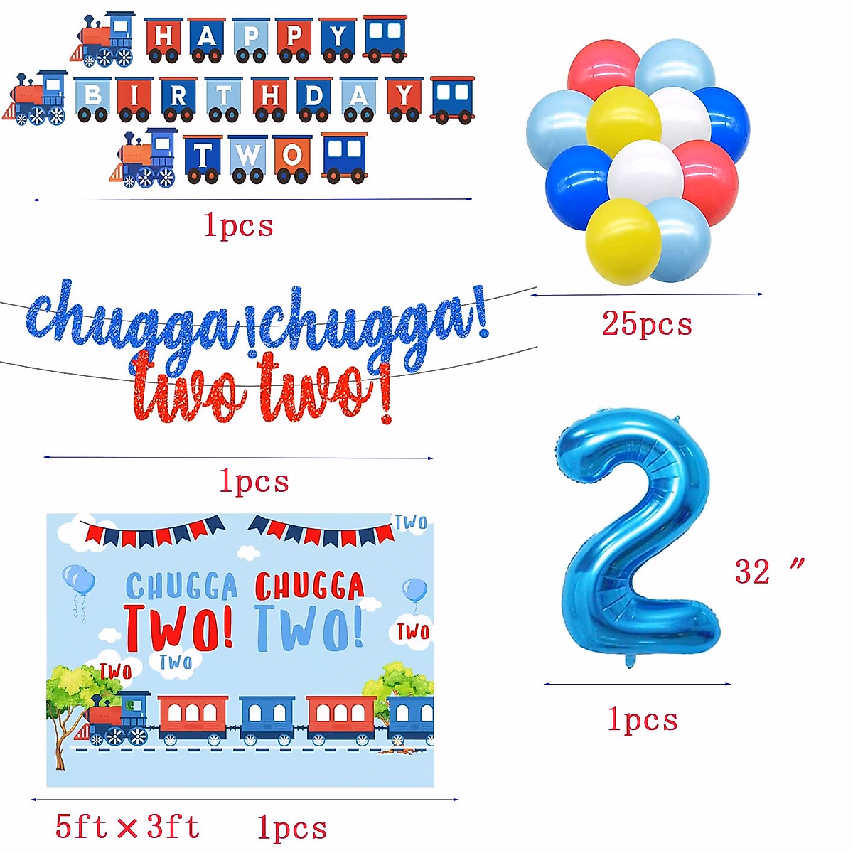 Chugga Chugga Two Two Party Supplies,Train 2nd Birthday Party Supplies,2nd Birthday Decorations For Boys,Chugga Chugga Two Two Party Decorations,